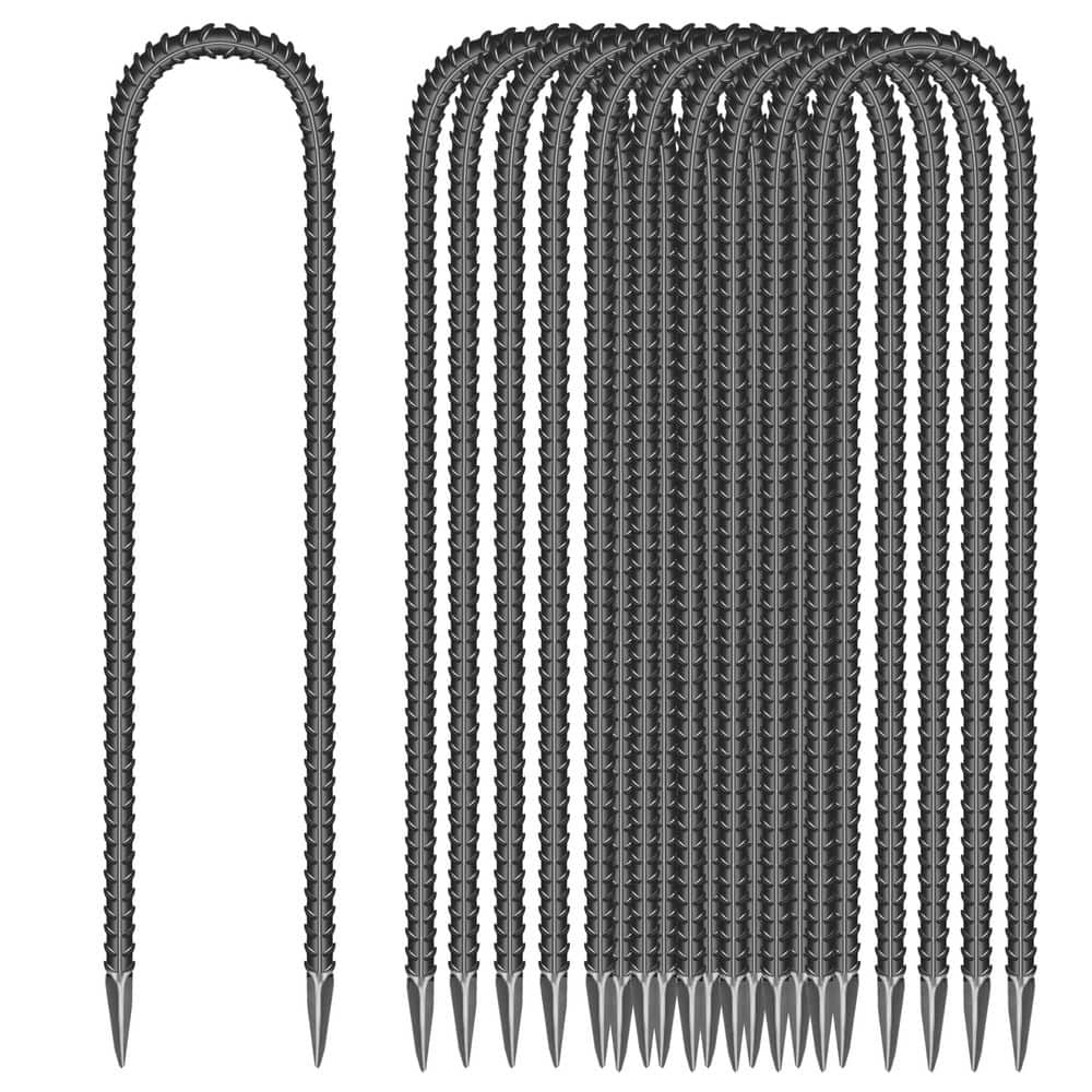 Augbeer 12 in. Galvanized Metal U Shape Garden Ground Rebar Stakes for ...