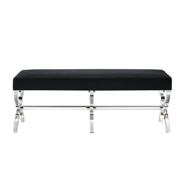 HomeRoots Amelia Black 48 in. Velvet Bedroom Bench Backless Upholstered ...