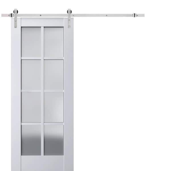Sartodoors 36 in. x 80 in. 1 Panel Frosted Glass White Solid Wood Sliding Barn Door with ...