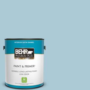 BEHR PREMIUM PLUS 8 oz. #S480-2 Sea Wind Flat Interior/Exterior Paint ...