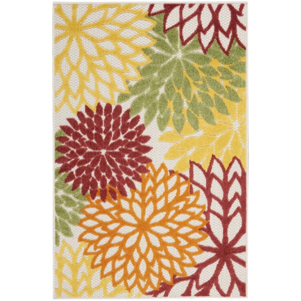 HomeRoots Red, Ivory 3 ft. x 4 ft. Woven Polypropylene Indoor/Outdoor Area Rug 2000479289 - The ...
