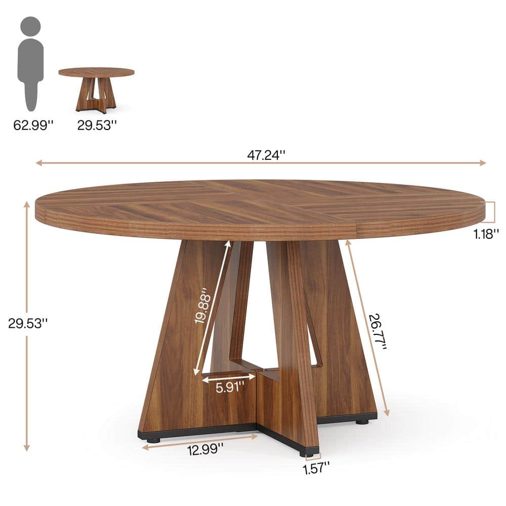 BYBLIGHT Roesler Farmhouse Walnut Wood 47 in. W Pedestal Round Dining ...