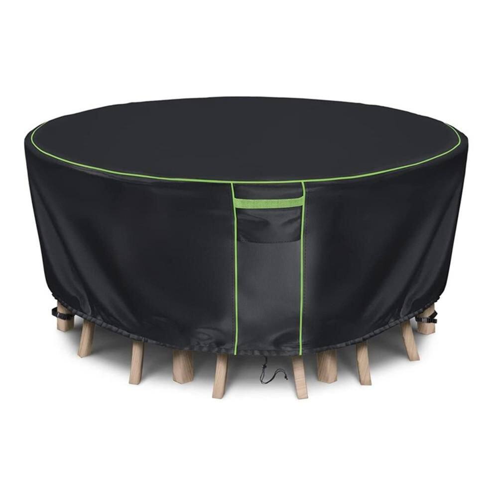 Gasadar 96 in. Round Black Waterproof Outdoor Patio Dining Table Chairs ...