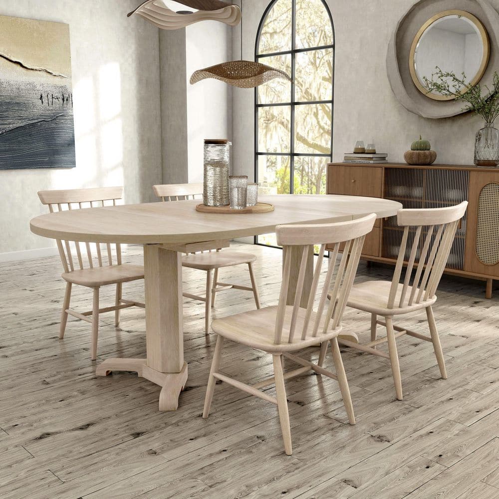Furniture of America Donton 5-Piece Extendable Oval White Oak Wood Top ...