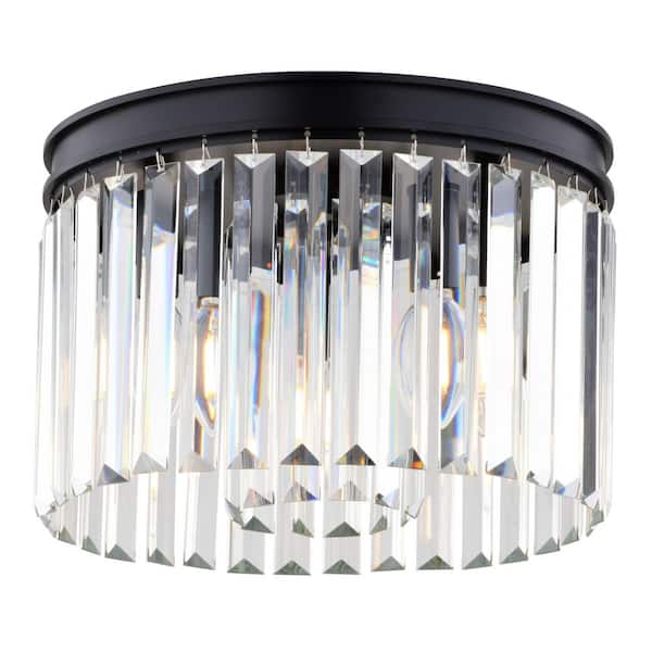 VAXCEL Allerton 12 in. 3-Light Matte Black Modern Glam Drum Flush Mount ...