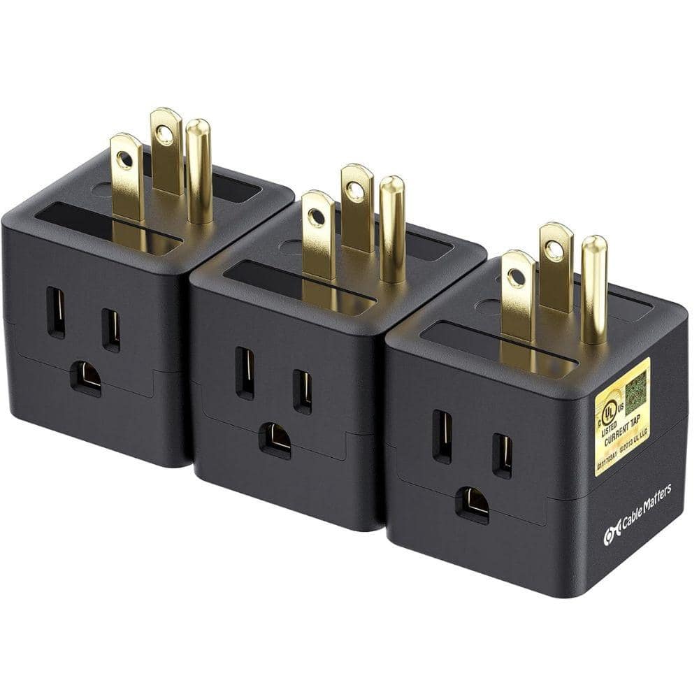Etokfoks Multi-Plug 15 Amp Power Cube Tap 3-Outlet Splitter Adapter ...
