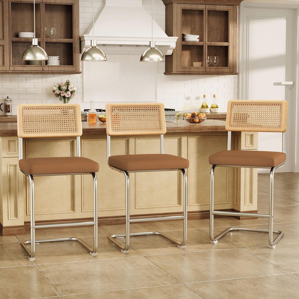 Reviews for JEAREY 40 in. H Brown Rattan-Back Stainless Steel Bar Stool ...