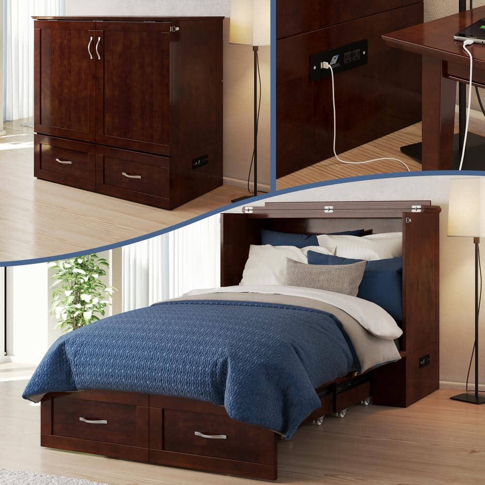 AFI Hamilton Walnut Solid Wood Frame Twin XL Murphy Bed with Built In ...