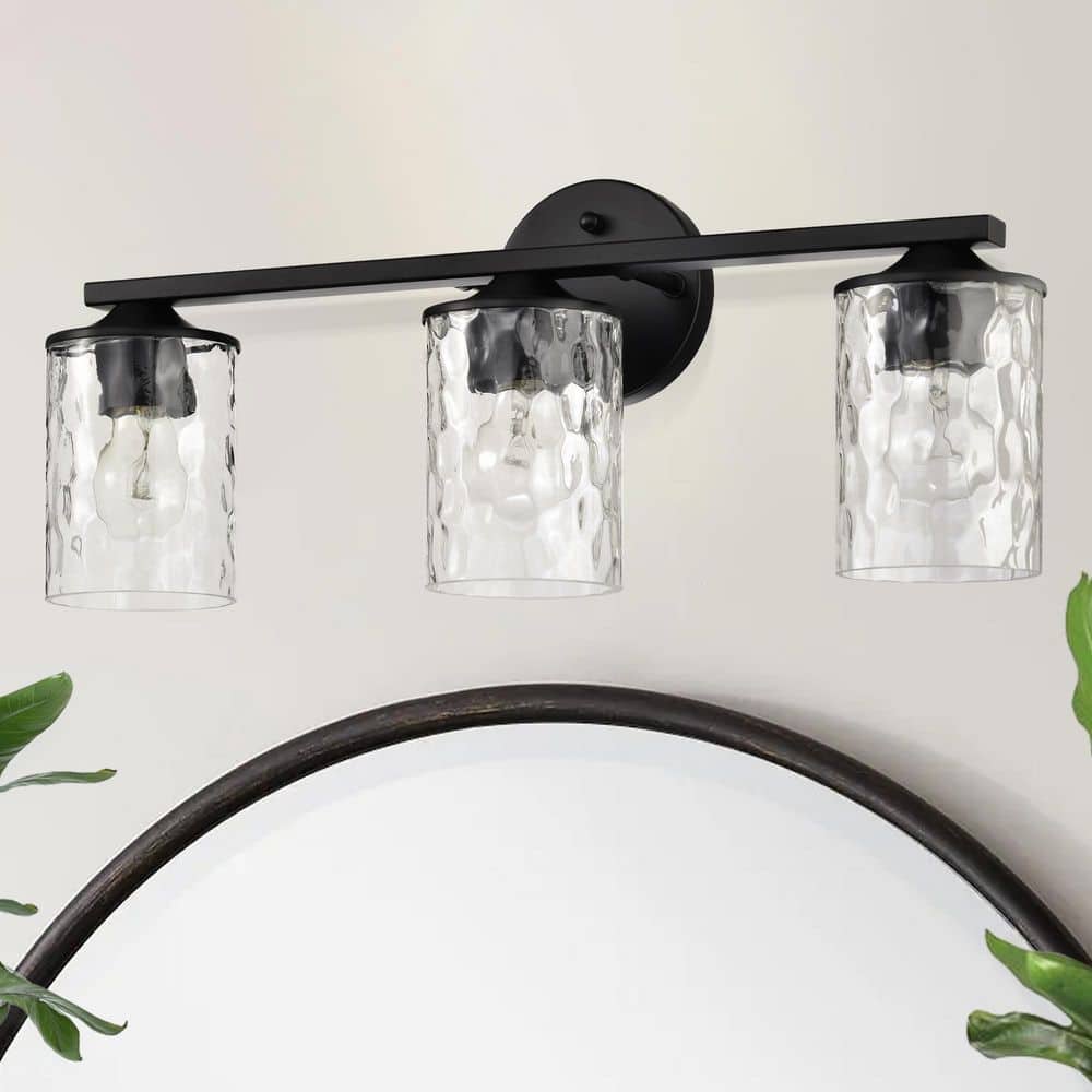 Edvivi 21 in. 3-Light Matte Black Modern Vanity Light with Hammered ...