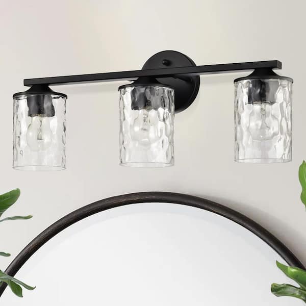 Edvivi 21 in. 3-Light Matte Black Modern Vanity Light with Hammered ...