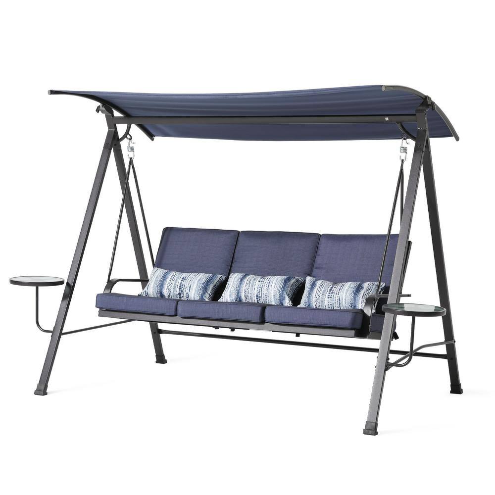 Zeus & Ruta Steel Patio Swing, 3-seater Hanging Bench With Chains ...