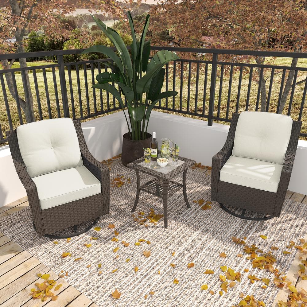 INMITOM 3-Piece Patio Wicker Conversation Set with Beige Cushions and Side Table HD1-FHB-D-Z01 ...
