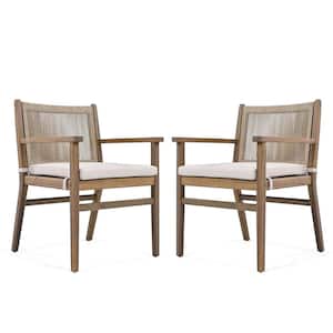 Acacia Wood Outdoor Patio Dining Chairs, Armchairs with Rope Design ...