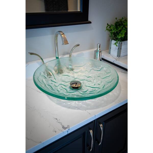Eden Bath Embossed Waves Glass Vessel Sink in Clear EB GS12