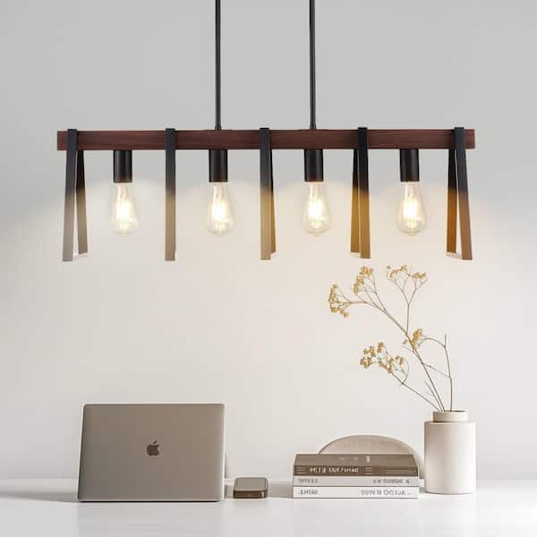 GIVIMO 4-Light Black Linear Kitchen Island Pendant Light, Adjustable ...