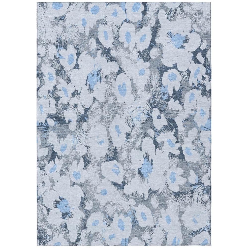 HomeRoots Denim Blue 8 ft. x 10 ft. Woven Floral Rectangle Indoor ...