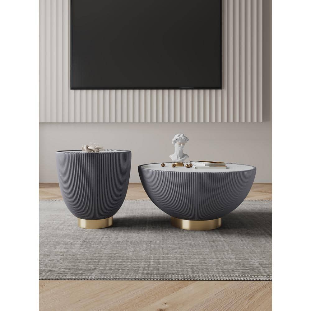 Manhattan Comfort Anderson 28.15 in. Grey Round Leatherette Upholstered ...