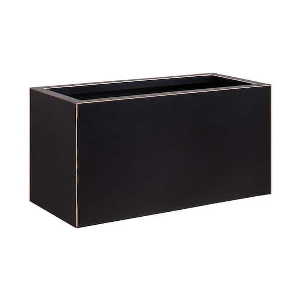 Wallowa Long Box Metal Rectangular Black Planter with Drainage Hole (13 ...