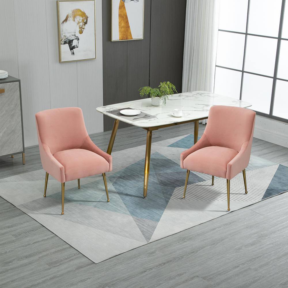 Boyel Living Soft Pink Velvet Upholstered Side Chair with Golden ...