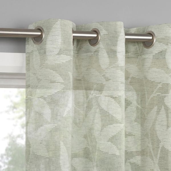 Sun Zero Nadia Textured Botanical Ivory Faux Linen 52 in. W x 63 in. L ...