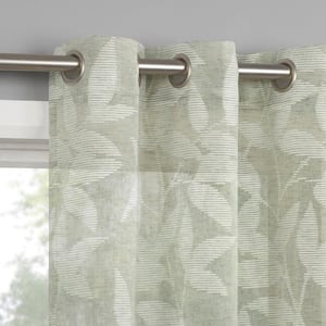Sun Zero Nadia Textured Botanical Ivory Faux Linen 52 in. W x 84 in. L ...