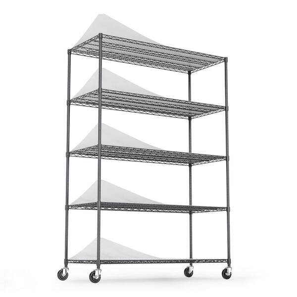 FUNKOL 5-Layers Rectangular Metal Shelf with Wheels for Storing Kitchen ...