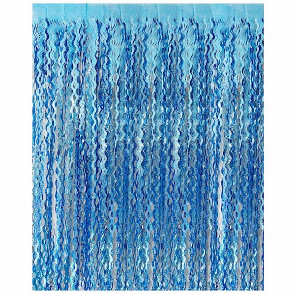 Blue Metallic Wavy Tinsel Foil Fringe Sheer Shades for Windows Light ...