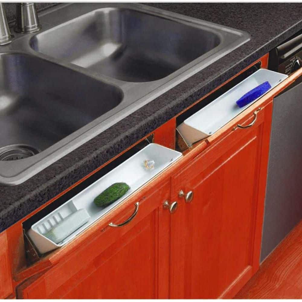 Wudkey 2-Piece 11 in. Polymer Plastic White Kitchen Sink Front Tray Set ...