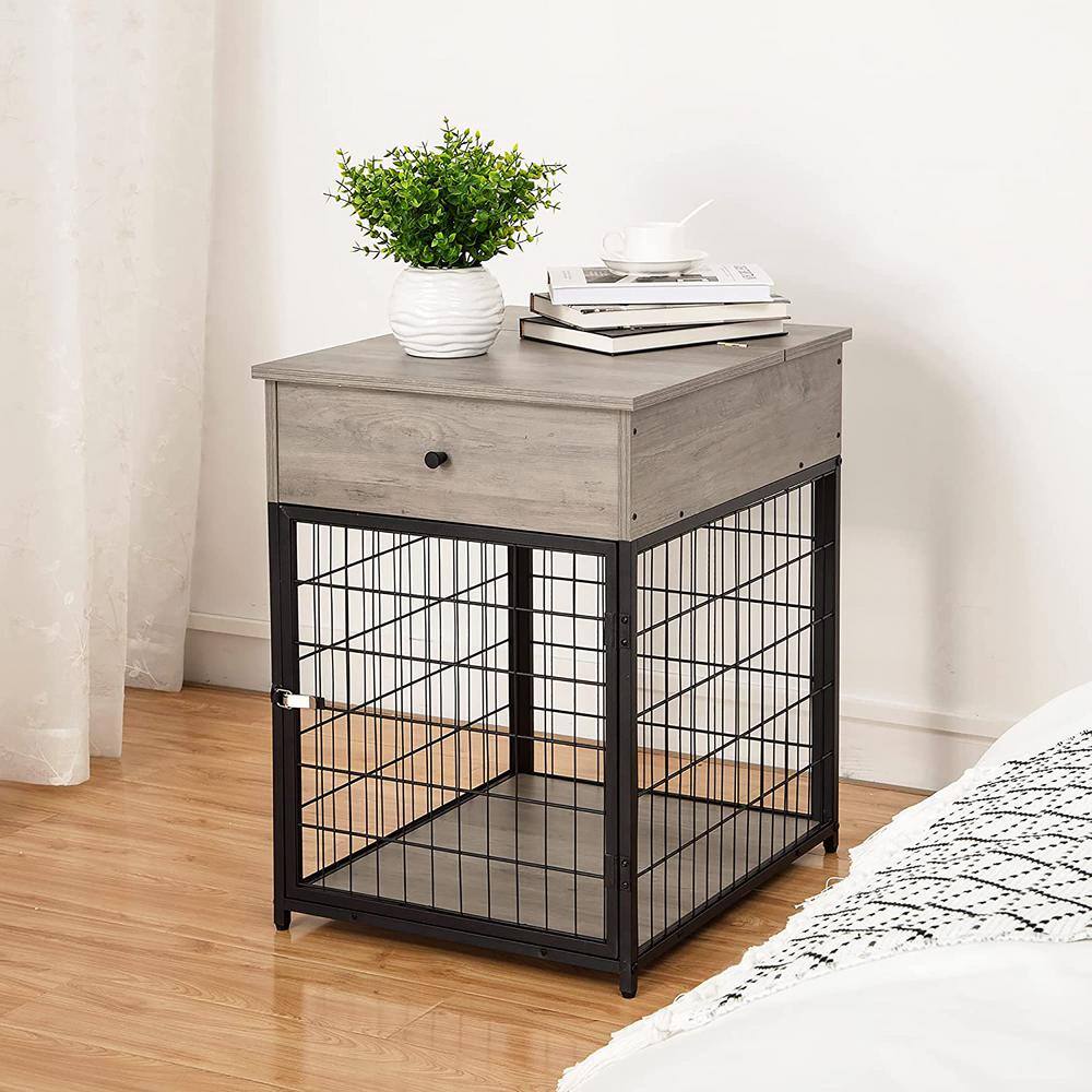 AndMakers Grey Wooden Dog House with Drawer IH-0TK9JABN - The Home Depot