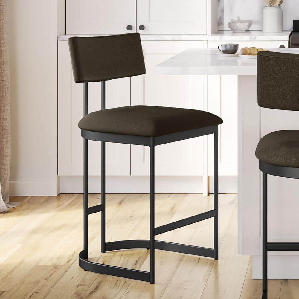 Amisco Lucio 30 in. H Pale and Dark Brown Polyurethane/Black Metal Back ...