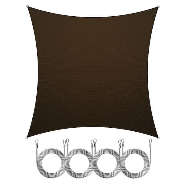 14 ft. x 14 ft. Square Sun Shade Sail with Rope-Brown SR-TAPS14-10 ...