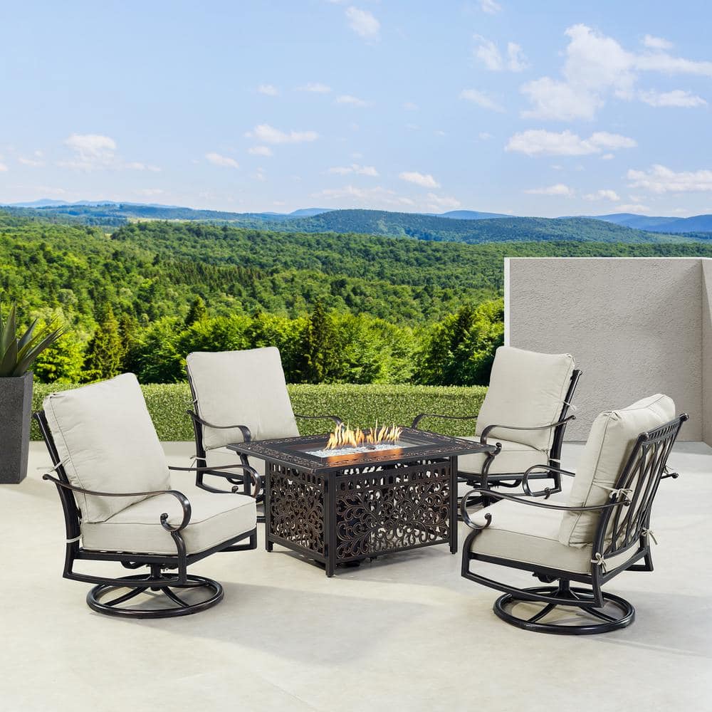 Oakland Living Black Aluminum Fire Table Set with 4-Club Chairs RICA ...