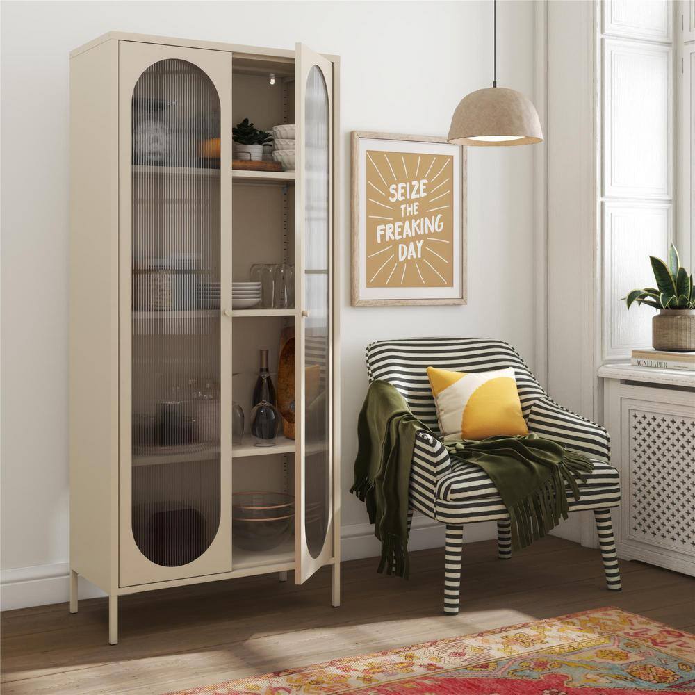Mr. Kate Luna Parchment Tall 2-Door Storage Cabinet with Fluted Glass ...