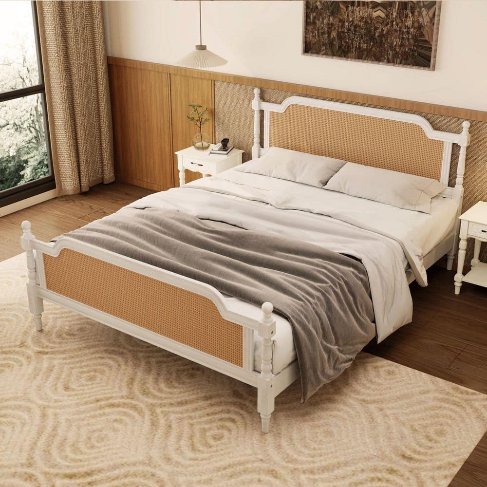 Noble House Eli Traditional Antique White Wood Frame Queen Size ...