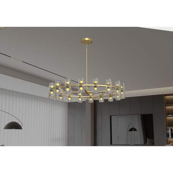 Jushua Modern 36-Light Gold Round Chandelier Light Fixture, K9 Crystal ...