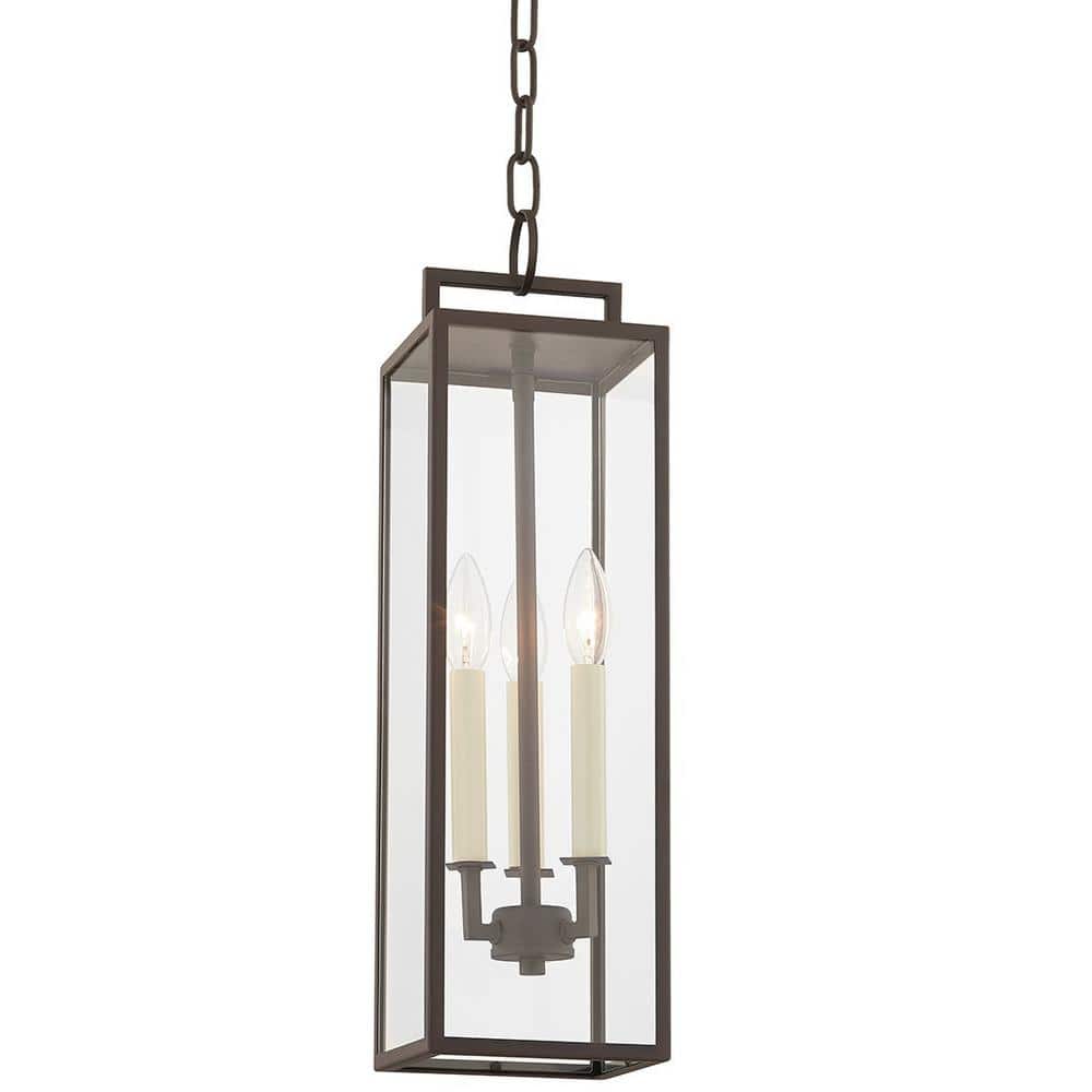 Troy Lighting Beckham 21.25 in. 3-Light Textured Bronze Outdoor Pendant ...