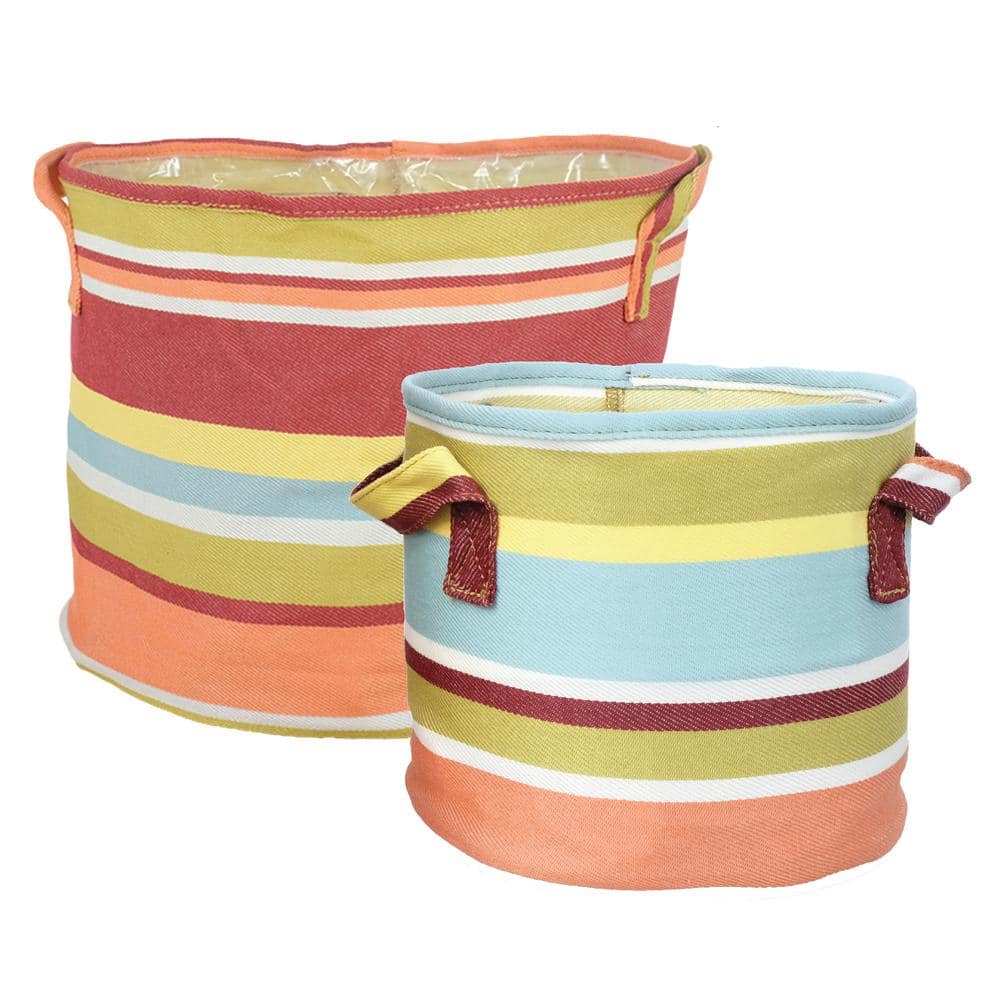 MPG Set of 2 Large and Small Boho Red Multi-Color Fabric Planter with ...