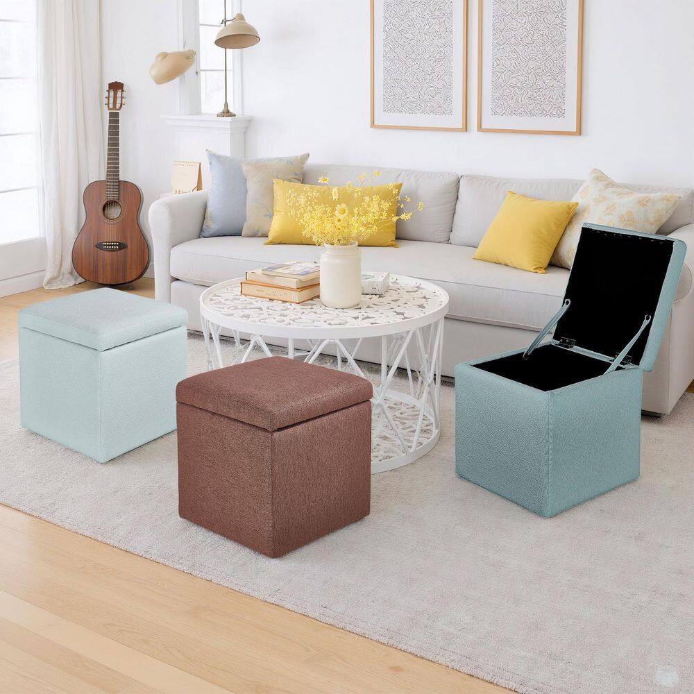 WONDER COMFORT Cool-Beige Cotton Fabric Square Flip Top Storage Small ...