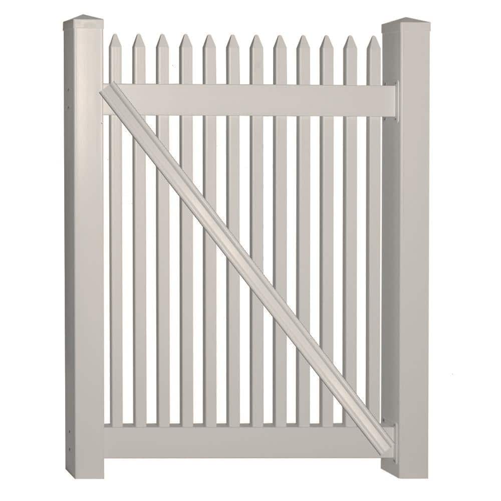 Weatherables Hartford 5 ft. W x 4 ft. H Tan Vinyl Picket Fence Gate Kit ...