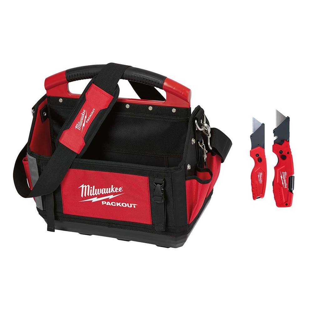 Milwaukee 15 in. PACKOUT Tote with FASTBACK 6-In-1 Folding Utility ...