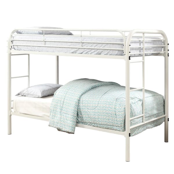 Benjara White Twin Adjustable Bunk Bed with Attached Side Rails and ...