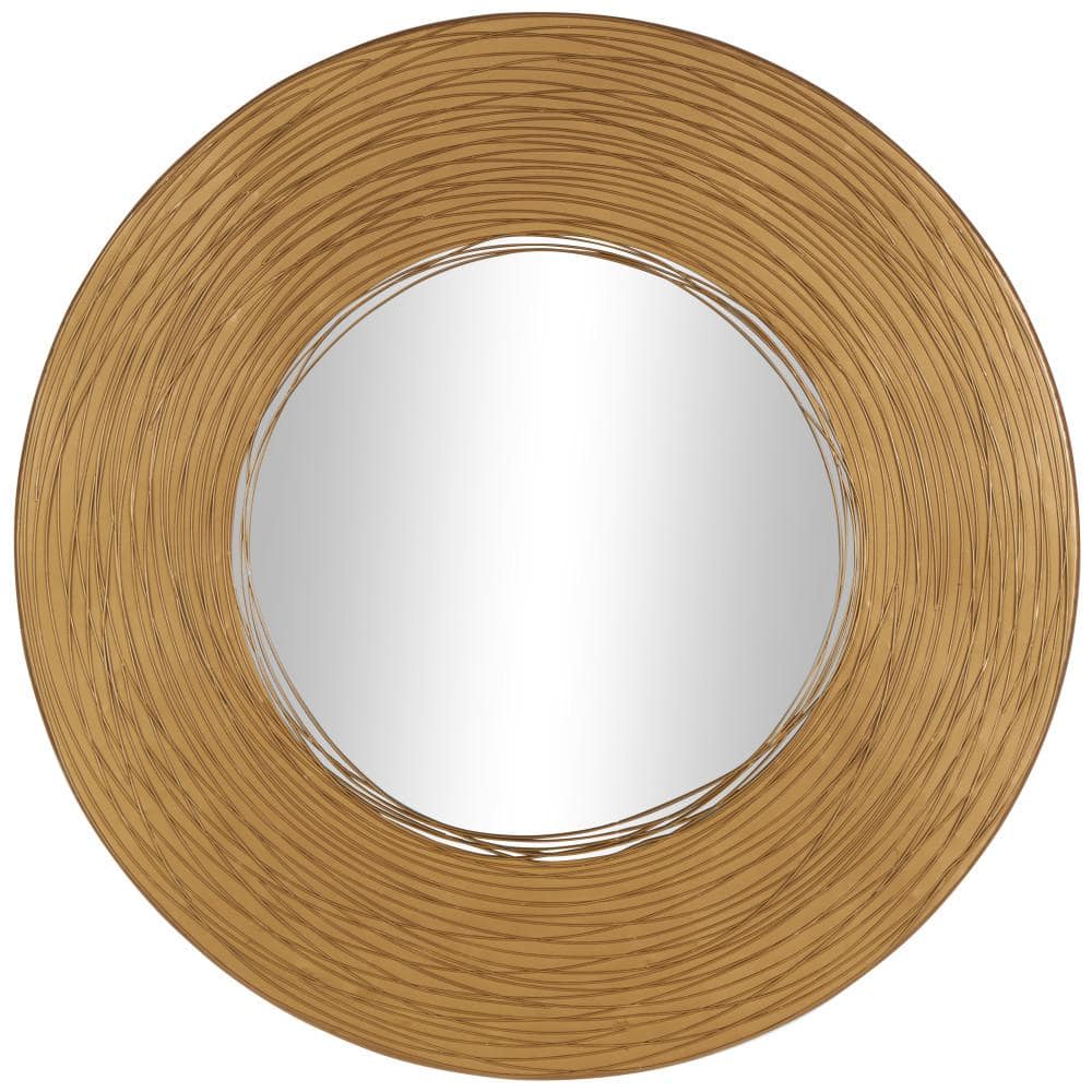 Litton Lane 30 in. H x 30 in. W. Round Framed Gold Abstract Wall Mirror ...