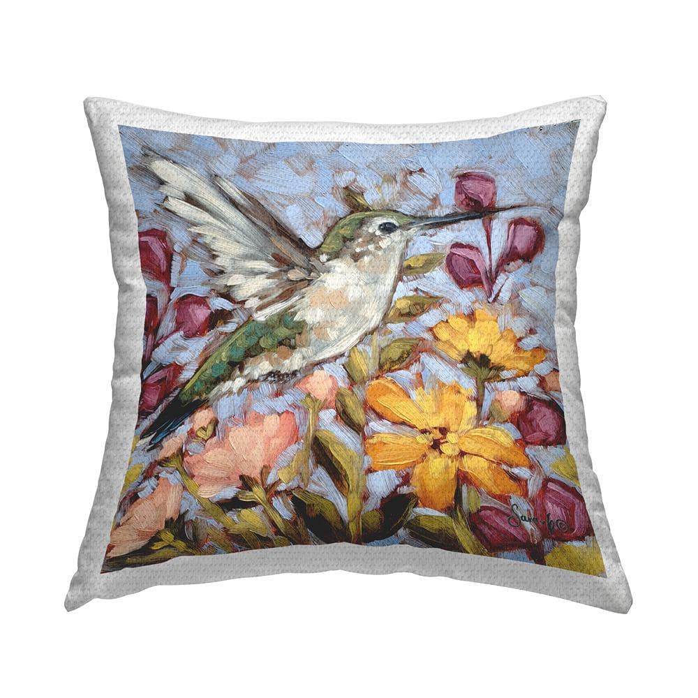 Stupell Industries Bird Varied Flora Nature Multi-Color Square Outdoor Throw Pillow plb-981_osq ...