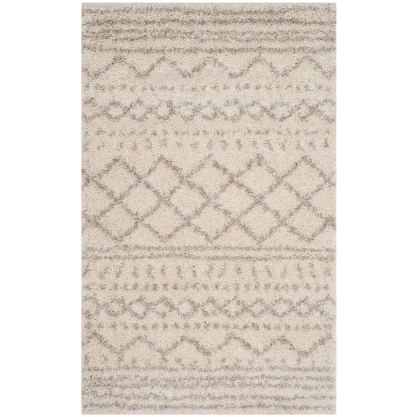 SAFAVIEH Arizona Shag Ivory/Beige 3 ft. x 4 ft. Geometric Lodge Area ...