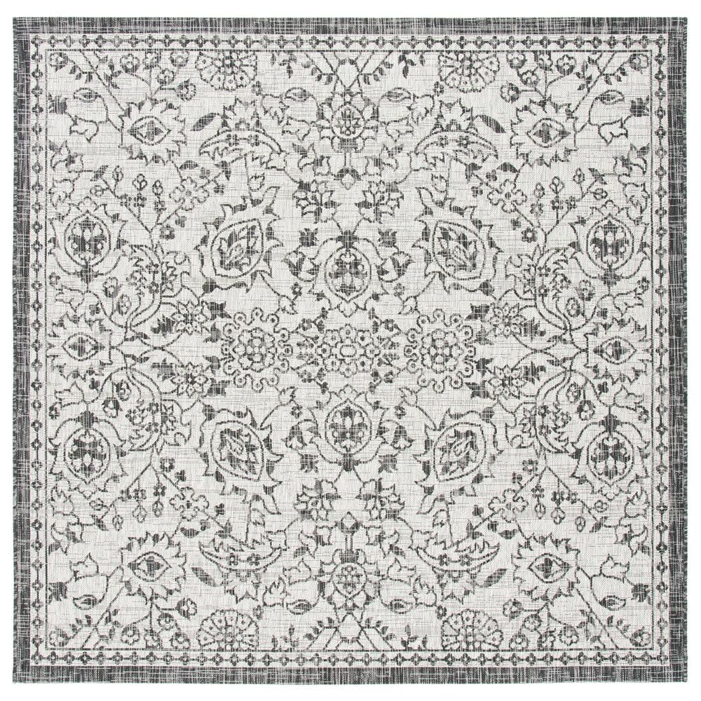SAFAVIEH Courtyard Gray/Black 7 ft. x 7 ft. Floral Ornate Abstract ...