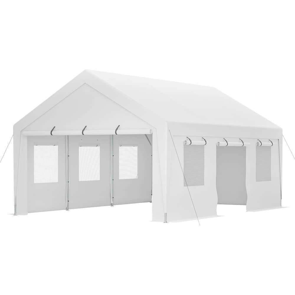 Lycvki 13 ft. x 20 ft. Outdoor White Metal Heavy Duty Carport Storage ...