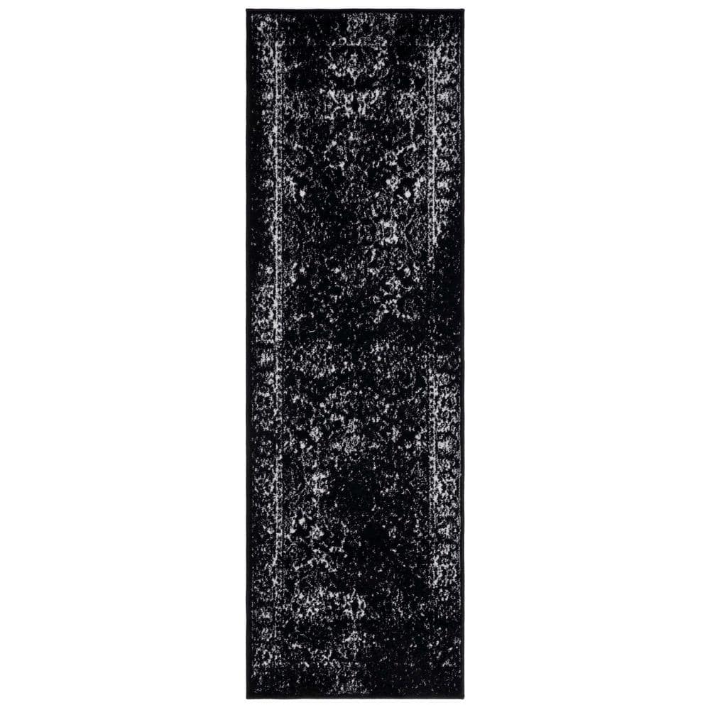 SAFAVIEH Adirondack 3 ft. x 6 ft. Black/Ivory Border Distressed Runner ...
