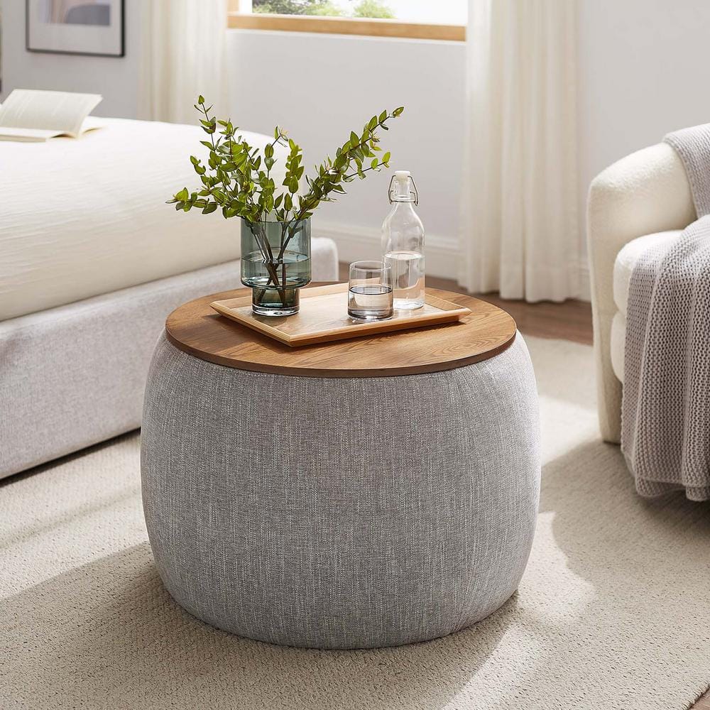 MODWAY Perla Woven Heathered Fabric Upholstered Storage Ottoman in ...