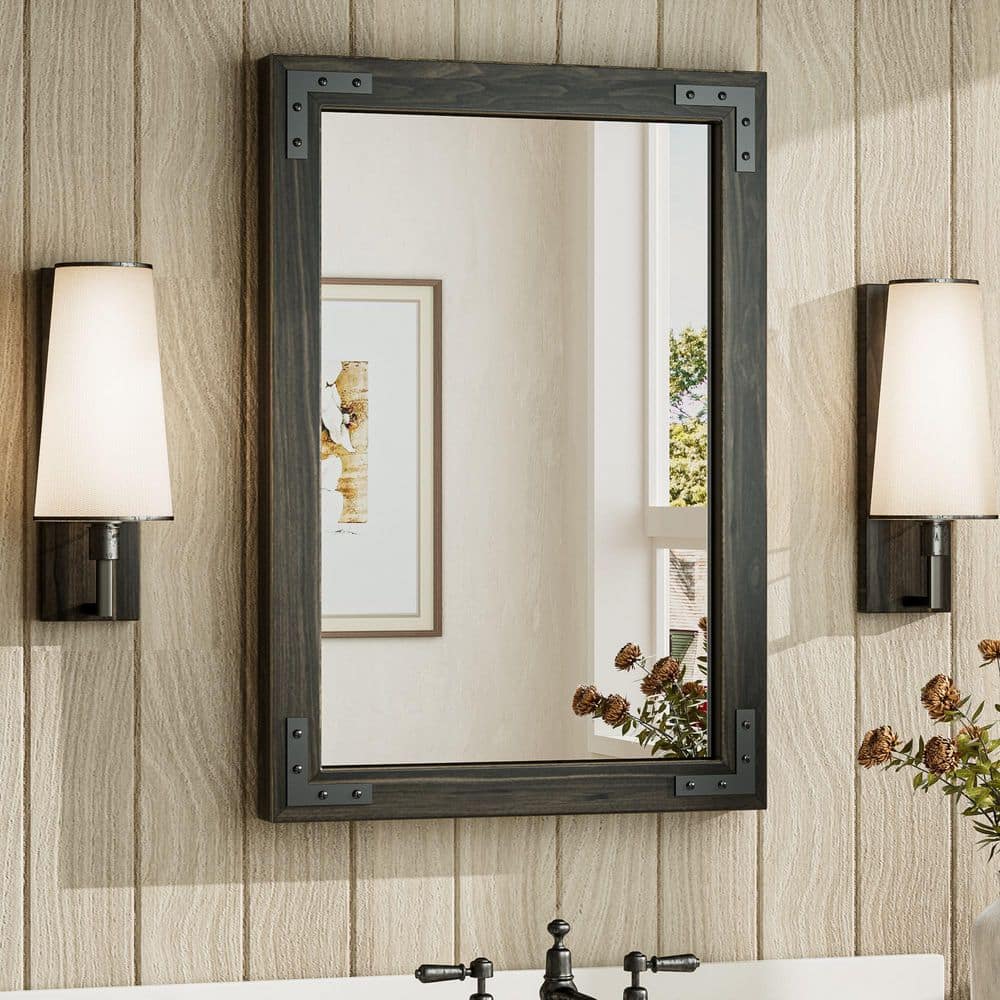 KeonJinn 18 in. W x 26 in. H Rectangular Rustic Wood Framed Mirror ...