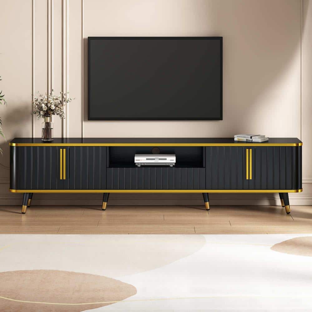 Polibi Modern Gold/Black TV Stand Fits TV's Up to 85 in. with Open ...